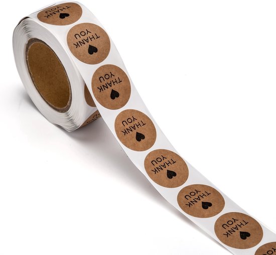 Sluitstickers - Sluitzegels - Thank You - Kraft papier - 500 stuks - 25mm - Bedankt... | bol.com