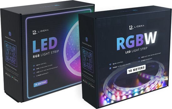 Lideka® - RGB LED Strip 10 Meter + RGBW LED Strip Wit 10 Meter - Zelfklevend met... | bol.com