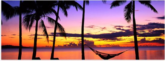 WallClassics - Poster Glanzend – Silhouette van Palmbomen en Hangmat ...