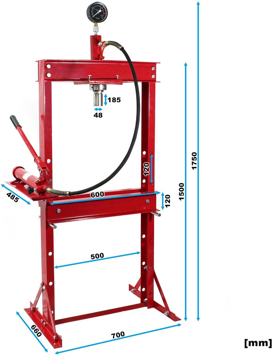 Verstelbare hydraulische werkplaatspers 20t met manometer | bol.com