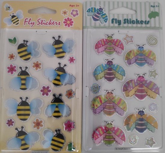 3D Fly Stickers - 3D Stickers- Vlinders - Bijen - 2 Designs - 12 Vellen ...