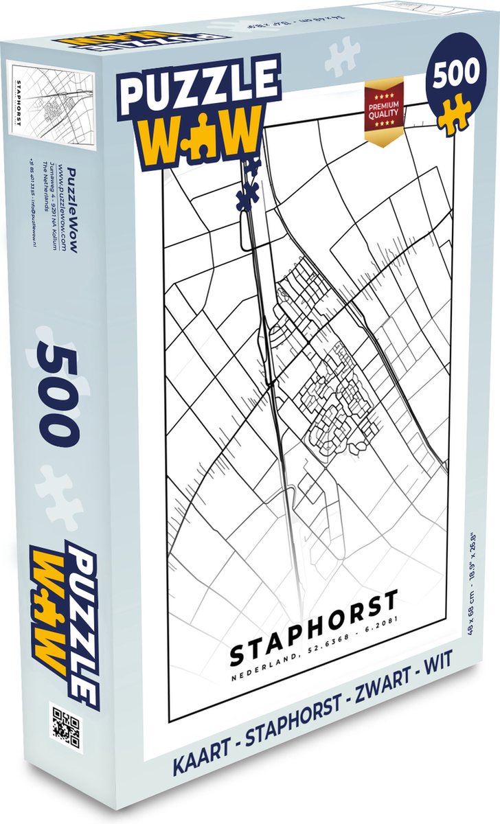 Puzzel Kaart - Staphorst - Zwart - Wit - Legpuzzel - Puzzel 500 stukjes ...