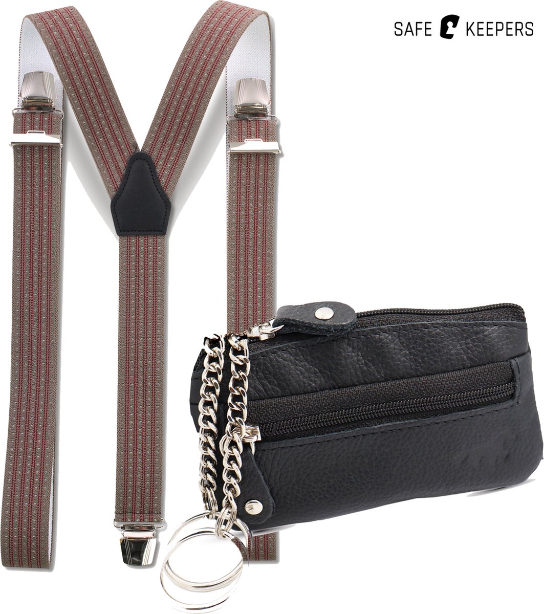 Safekeepers bretels - bretel taupe met rode streep - zwarte sleuteletui ...