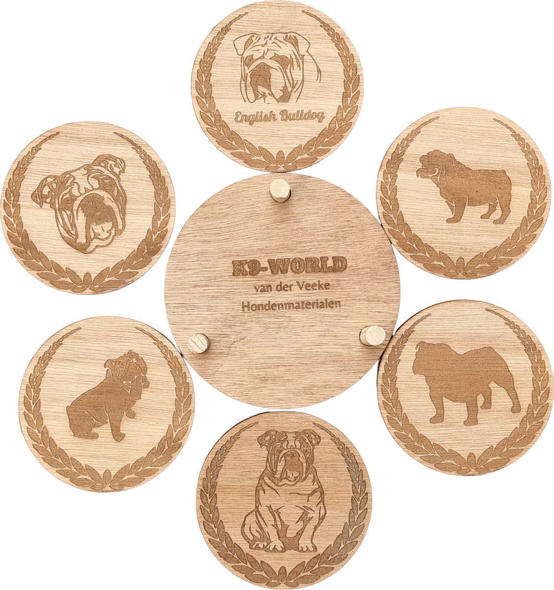 K9 World by van der Veeke, onderzetters met English Bulldog, gegraveerd ...