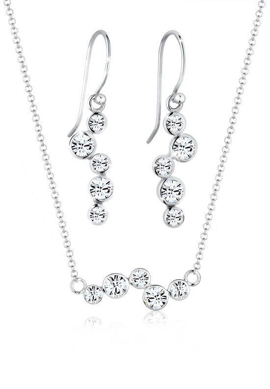Elli Dames Sieraden Set Dames Rond Klassiek met Kristallen in 925 ...