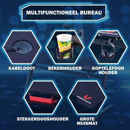 Underestimate - Gaming Bureau met LED Verlichting - 140cm - Game desk ...