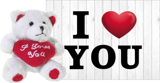 Heunec Knuffelbeer Valentijn I Love You beertje - 10 cm - met Love You ...