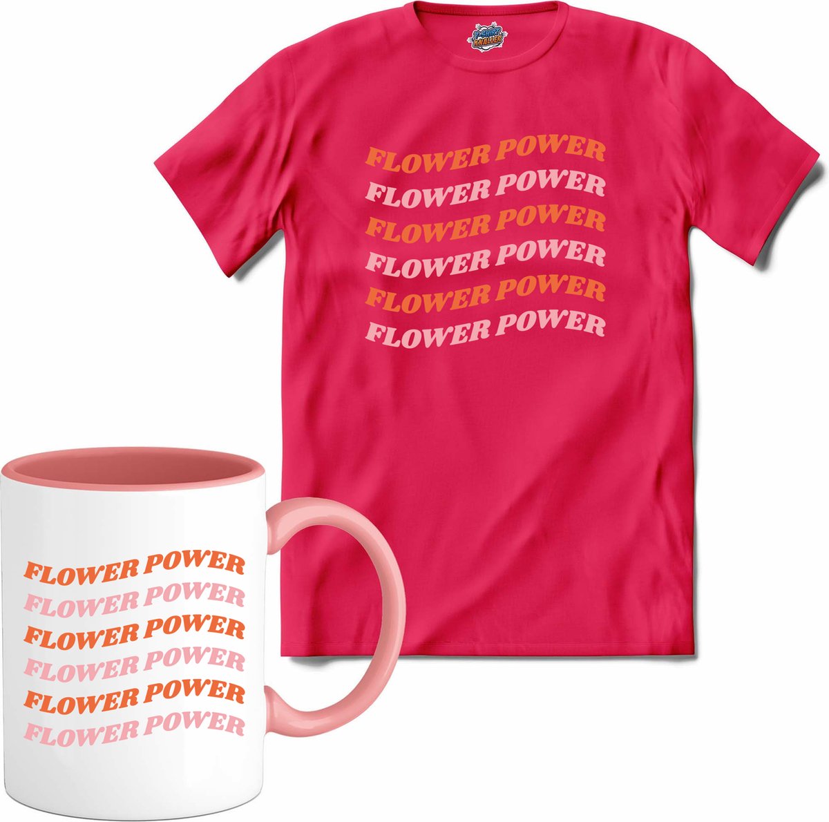 Flower power - T-Shirt met mok - Heren - Fuchsia - Maat S | bol.com