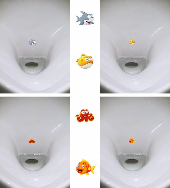 4 Plassticker Visjes - Toiletstickers voor Kinderen - Houd je WC schoon ...
