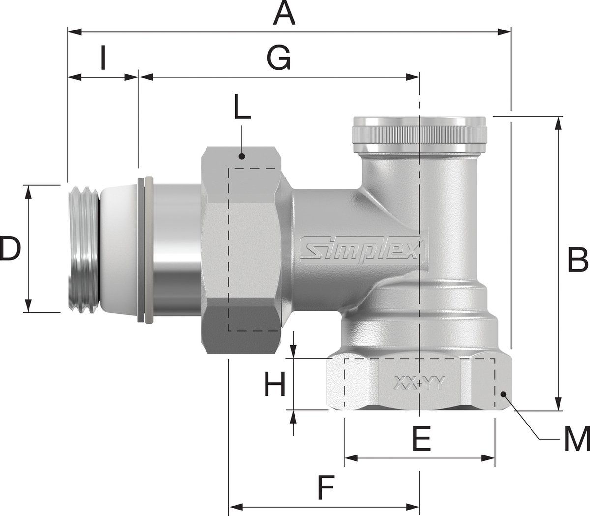Simplex terugslagklep hoek G1/2xRp1/2 radiator terugslagklep N - F10382 ...