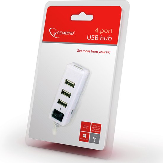 Gembird USB hub met 4 poorten en aan/uit schakelaar - USB2.0 ...