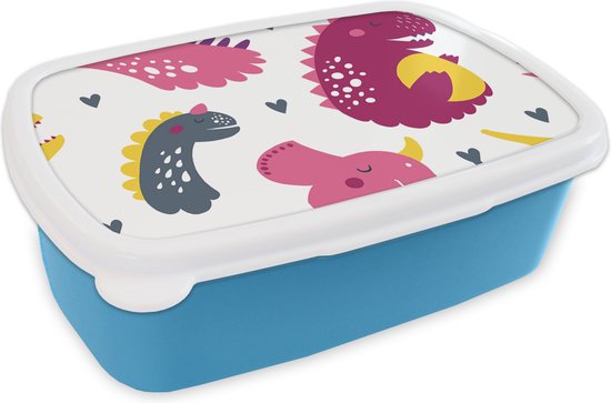 Broodtrommel Blauw - Lunchbox - Brooddoos - Dino - Patronen - Kind ...