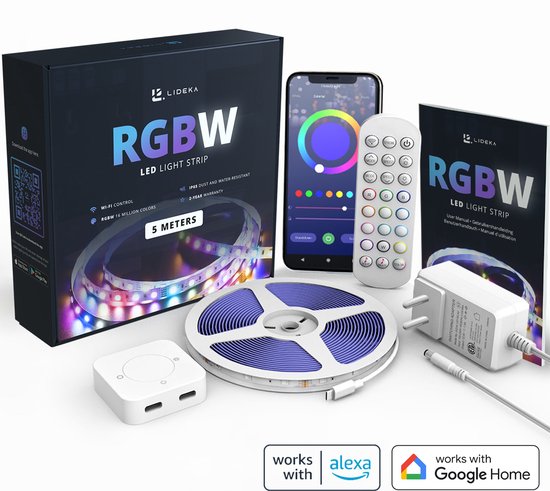 Lideka® - RGBW LED Strip 5 Wit Meter - Zelfklevend met afstandsbediening En App -... | bol.com