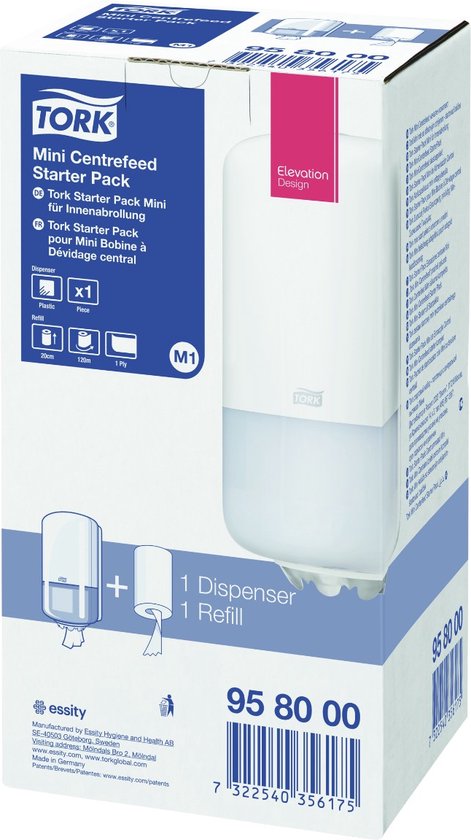 Tork M1 Mini centrefeed starter pack - 1 dispenser + 1 navulling | bol