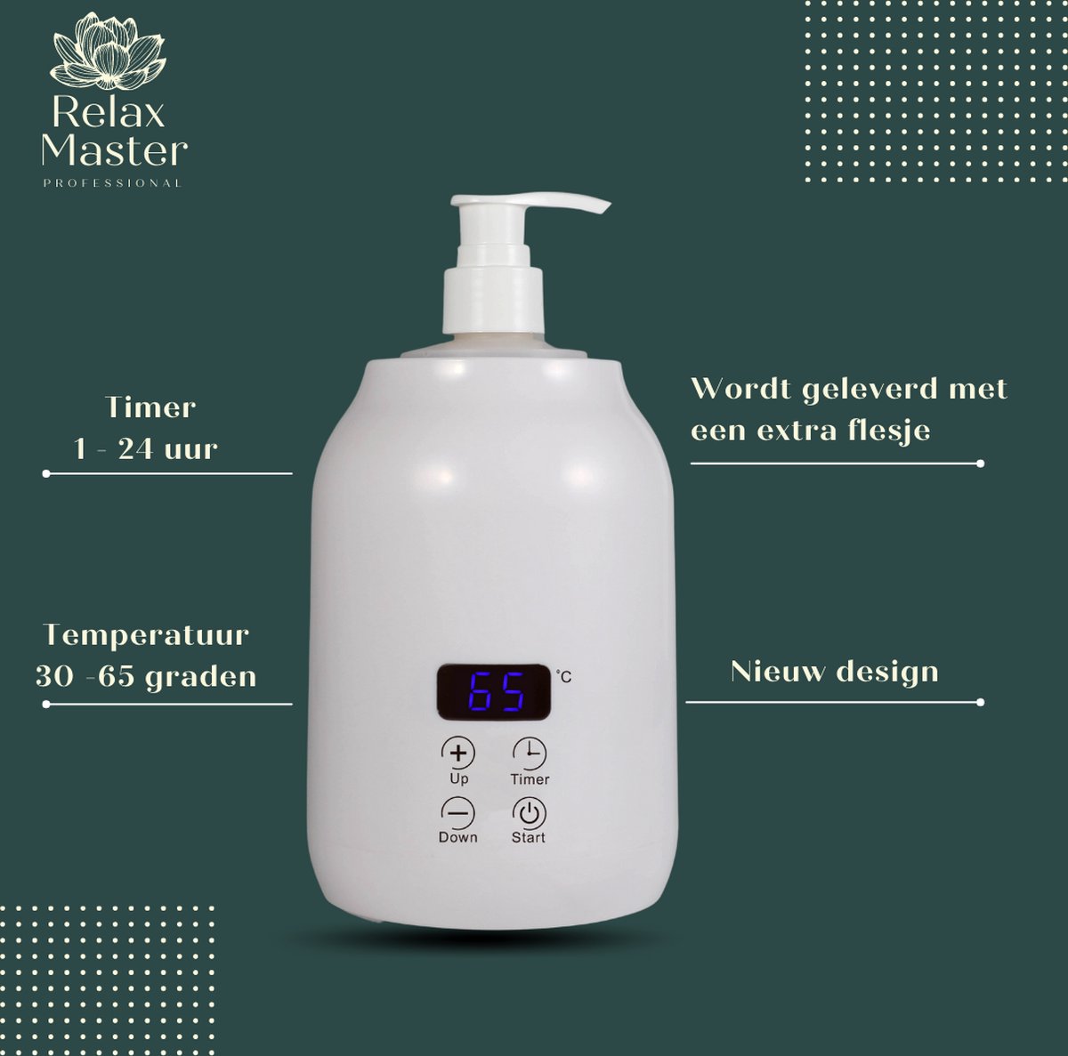 Massage Olie Verwarmer Digitaal - Flessen Verwarmer met timer wit ...