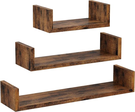 Berkatmarkt - U-vormige wandplank, set van 3, zwevende plank in vintage stijl,... | bol
