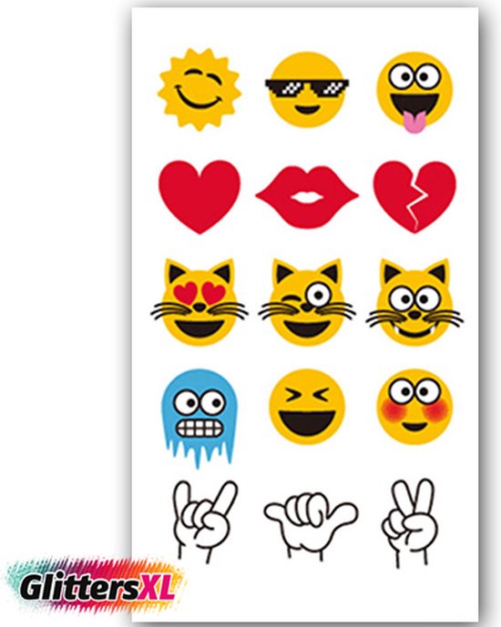 GlittersXL - Temporary Tattoo Emoji (10x6 cm) [Neptattoo - Tijdelijke ...