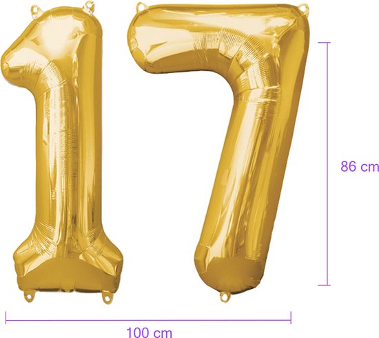 Versiering 17 Jaar Ballon Cijfer 17 Verjaardag Versiering Folie Helium ...