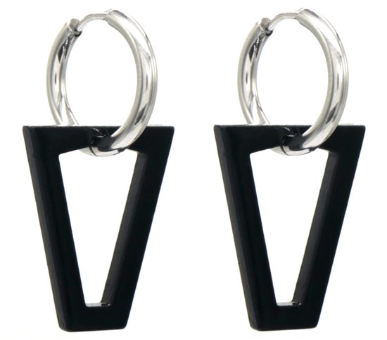 Oorbellen Trapezium - Oorringen - RVS - 4x2 cm Zilverkleurig en Zwart | bol