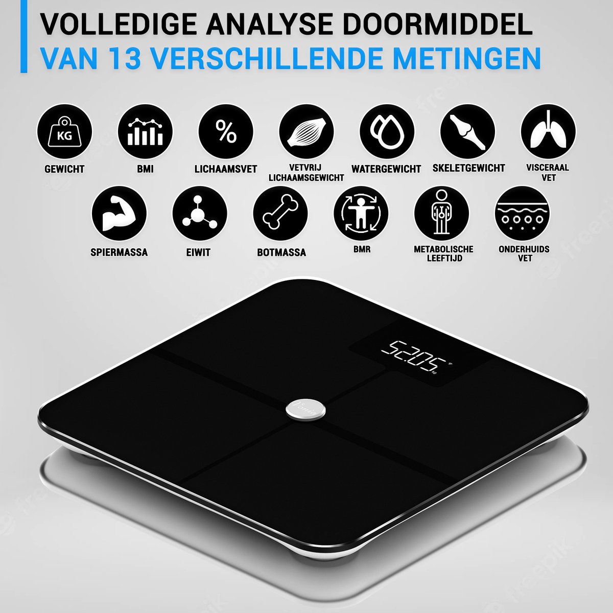 Vonia Weegschaal - Personenweegschaal - Smart - Digitale Weegschaal met ...