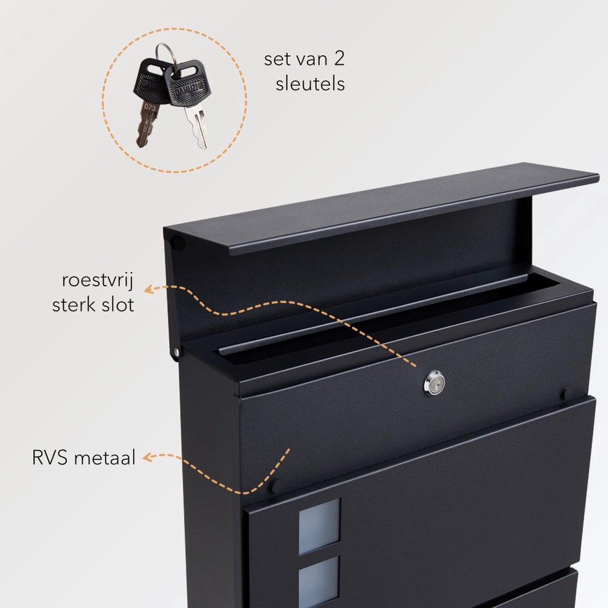 HÜSQ Brievenbus voor Wand of Muur, met Slot en doorkijk Vensters ...