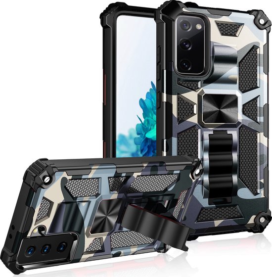 Samsung S22 hoesje rugged extreme backcover met kickstand Camouflage Marmer - Zwart | bol.com