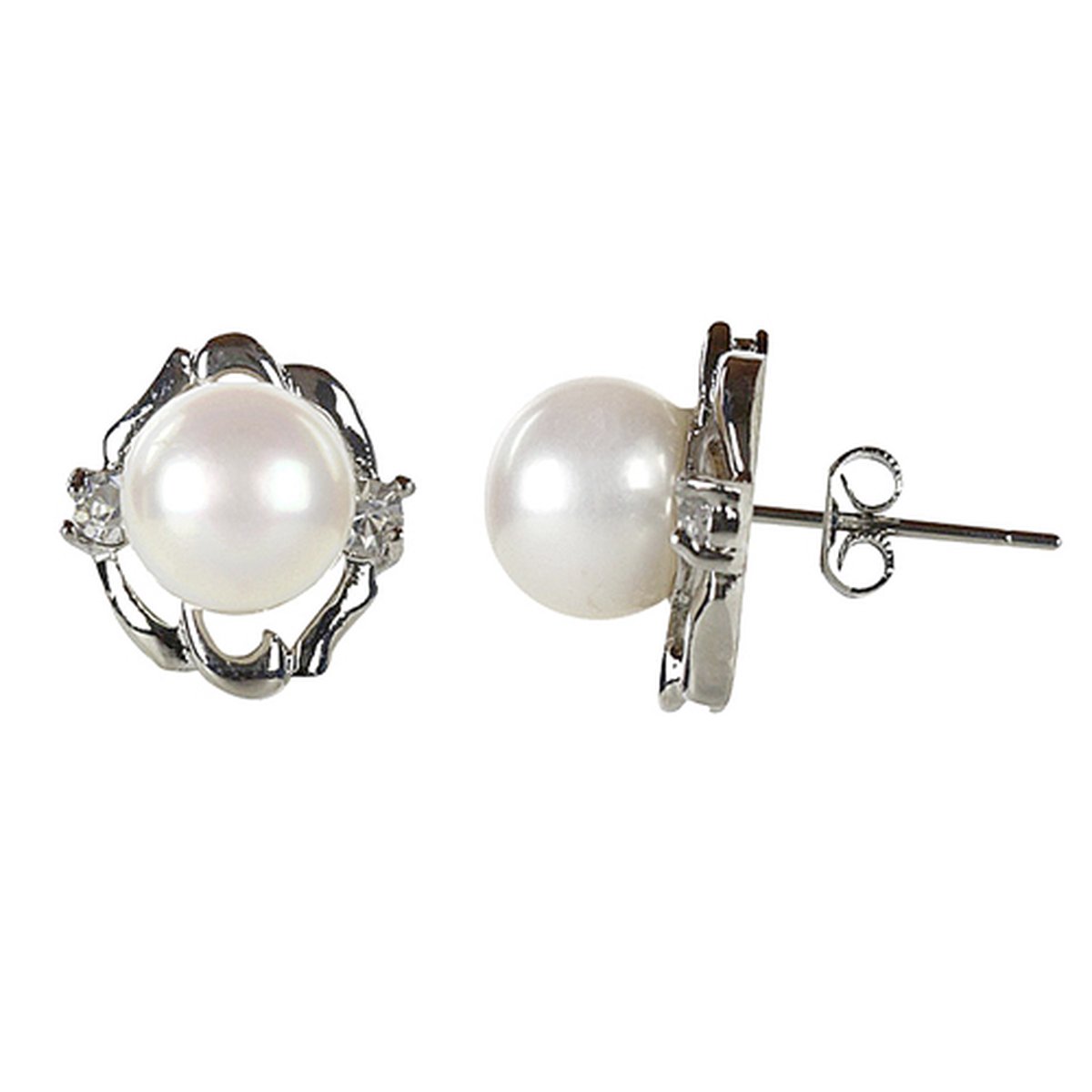 Zoetwater parel oorbellen Ada - oorstekers - echte parels - wit - stras ...