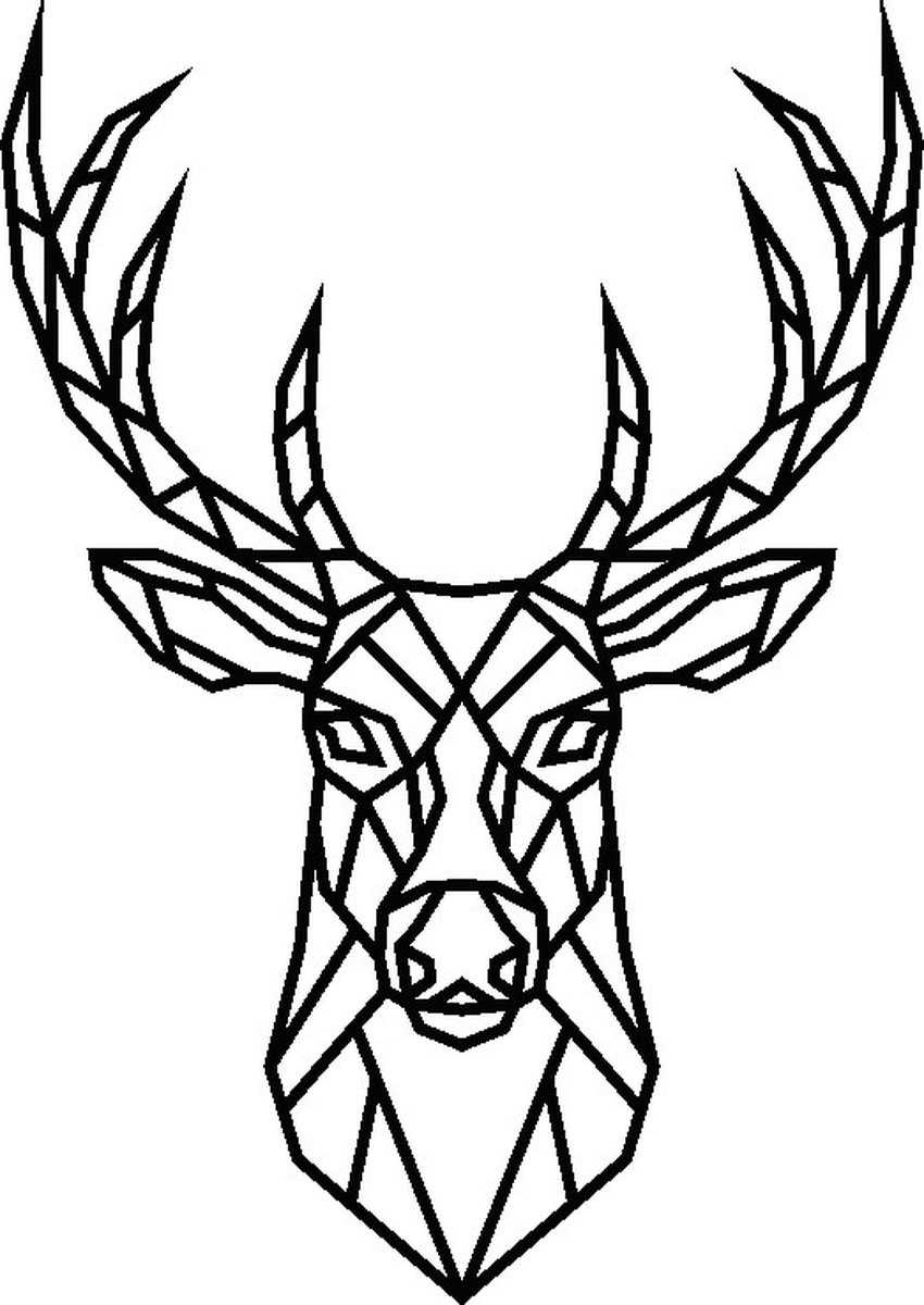 Geometrisch hert - H 80cm B 56cm (XL) - Hertenkop - Line art - Wall art ...