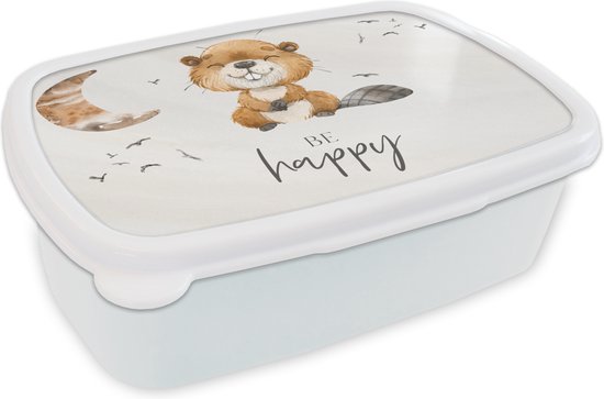 Broodtrommel Wit - Lunchbox - Brooddoos - Quotes - Be happy - Kinderen ...