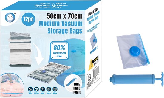 DID Compressie/vacuum opbergzakken met handpomp - 12 stuks - 50 x 70 cm ...