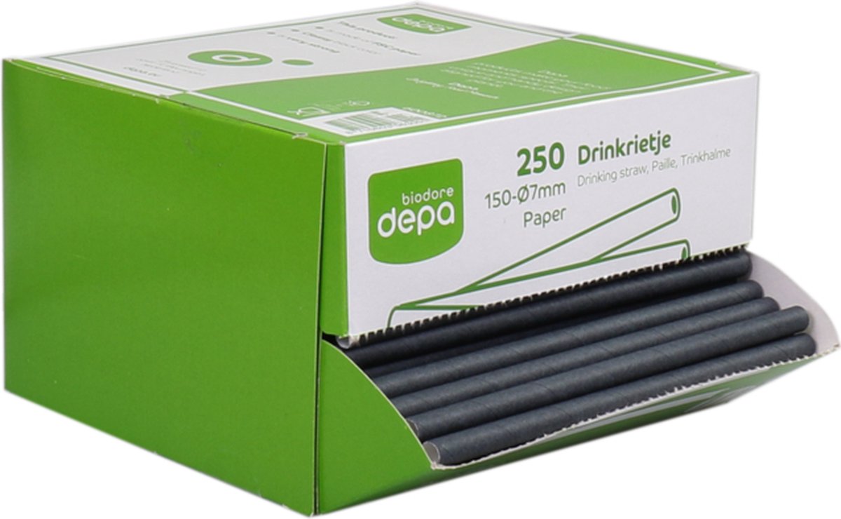 Biodore Rietje, drinkrietje, papier, 150mm, zwart 250st | bol.com