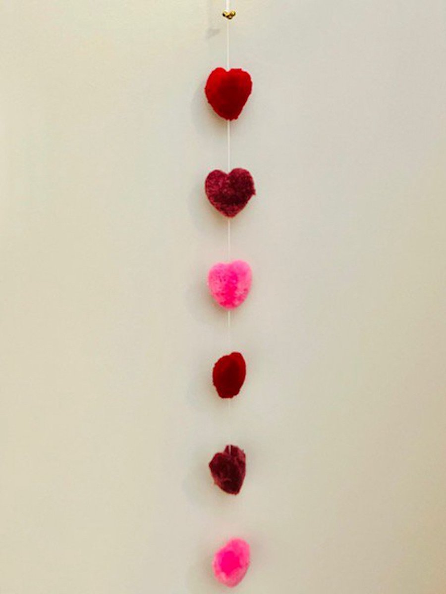 Luna-Leena duurzame hartjes pom pom slinger, verticaal - rood & pink ...