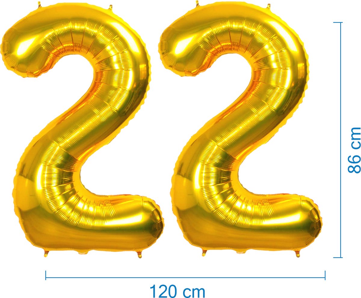 Folie Ballon Cijfer 22 Jaar Goud Verjaardag Versiering Helium Cijfer ...