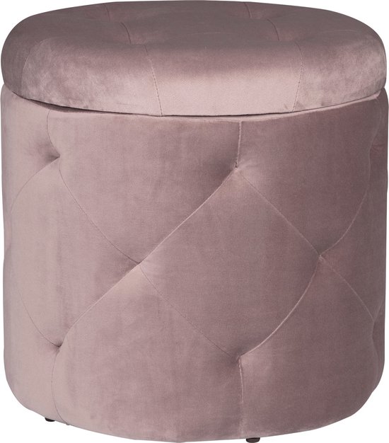 Opbergkruk - Rose Rood - Ronde Zitting - Fluwelen Poef Opbergdoos - Met ...
