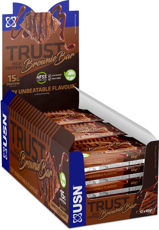 Trust Vegan Protein Brownie Bar (12x60g) Dark Chocolate | bol