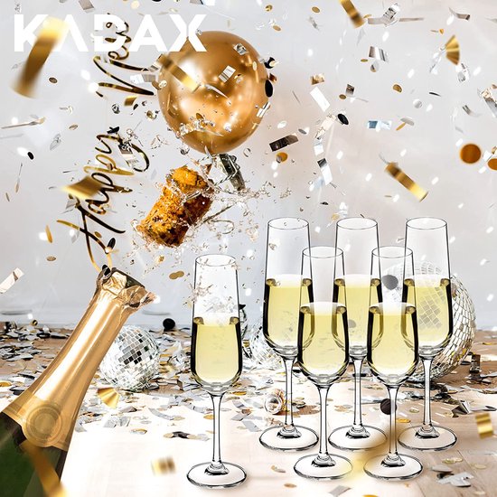 KADAX Champagneglazen, set van 6, 200 ml, champagnefluiten voor thuis ...