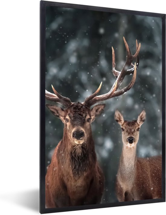 Fotolijst - Poster - Hert - Sneeuw - Dieren - Winter - Bos - Kader ...