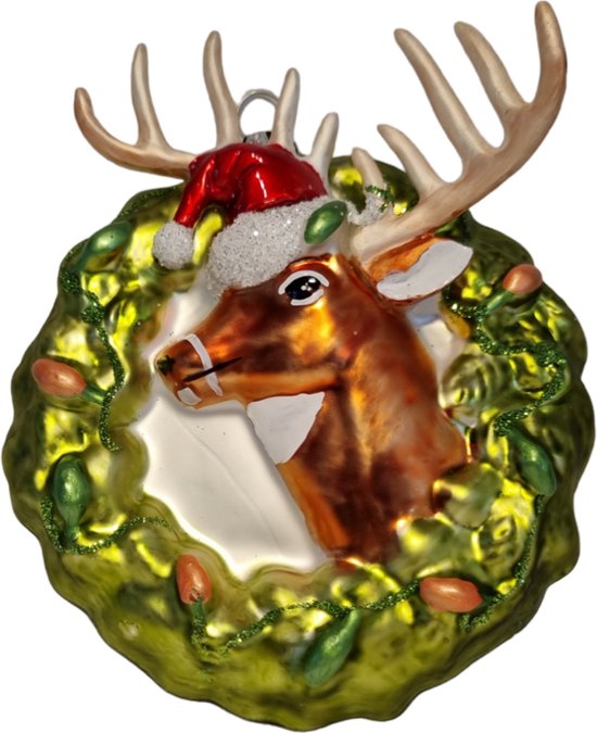 Hert met gewei in krans kerstbal - Jack Mensinga Kerstcollectie | bol