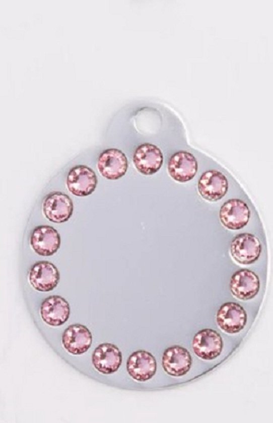 Hondenpenning Rond stras one size zilver met roze stras | bol