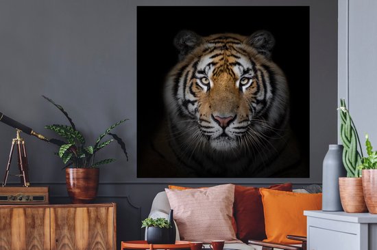 Muurstickers - Sticker Folie - Tijger - Wilde dieren - Portret - Zwart - Dieren -... | bol