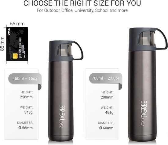 720°DGREE Thermosfles"Follow" - 450ml, 700ml, 1l - Uw levensstijl Roestvrijstalen Fles... | bol