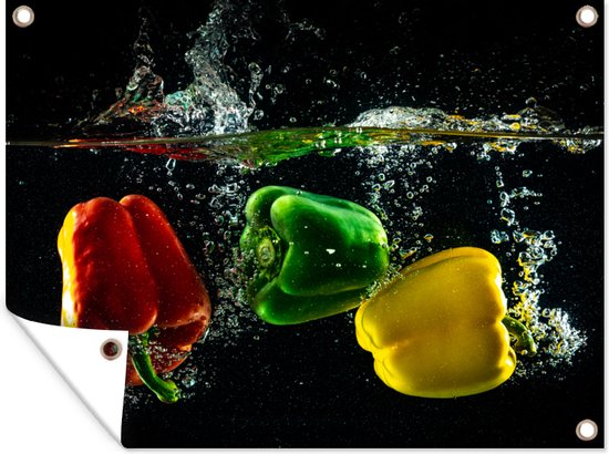 Muurdecoratie buiten Paprika - Groente - Water - Zwart - Rood - Groen ...