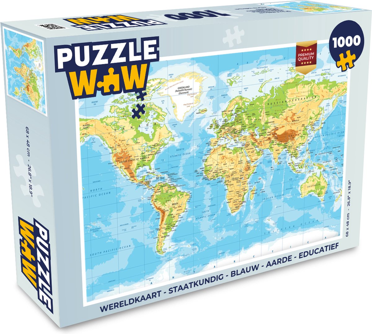 Puzzel Wereldkaart - Staatkundig - Blauw - Aarde - Educatief ...