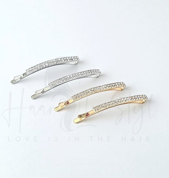 Dames haarspeld/haarklem - schuifspeld - zilveren strass stenen - set ...