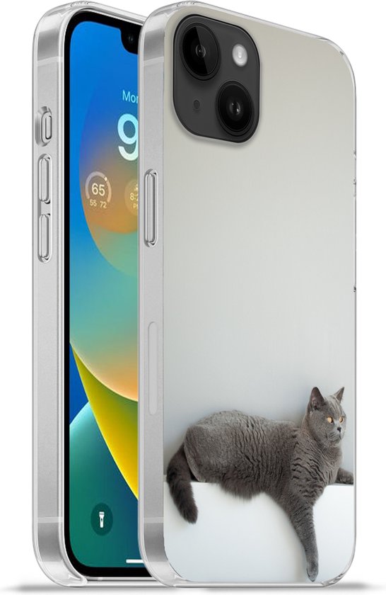 Apple iPhone 14 Plus - Soft case hoesje - Kat - Britse Korthaar - Grijs ...