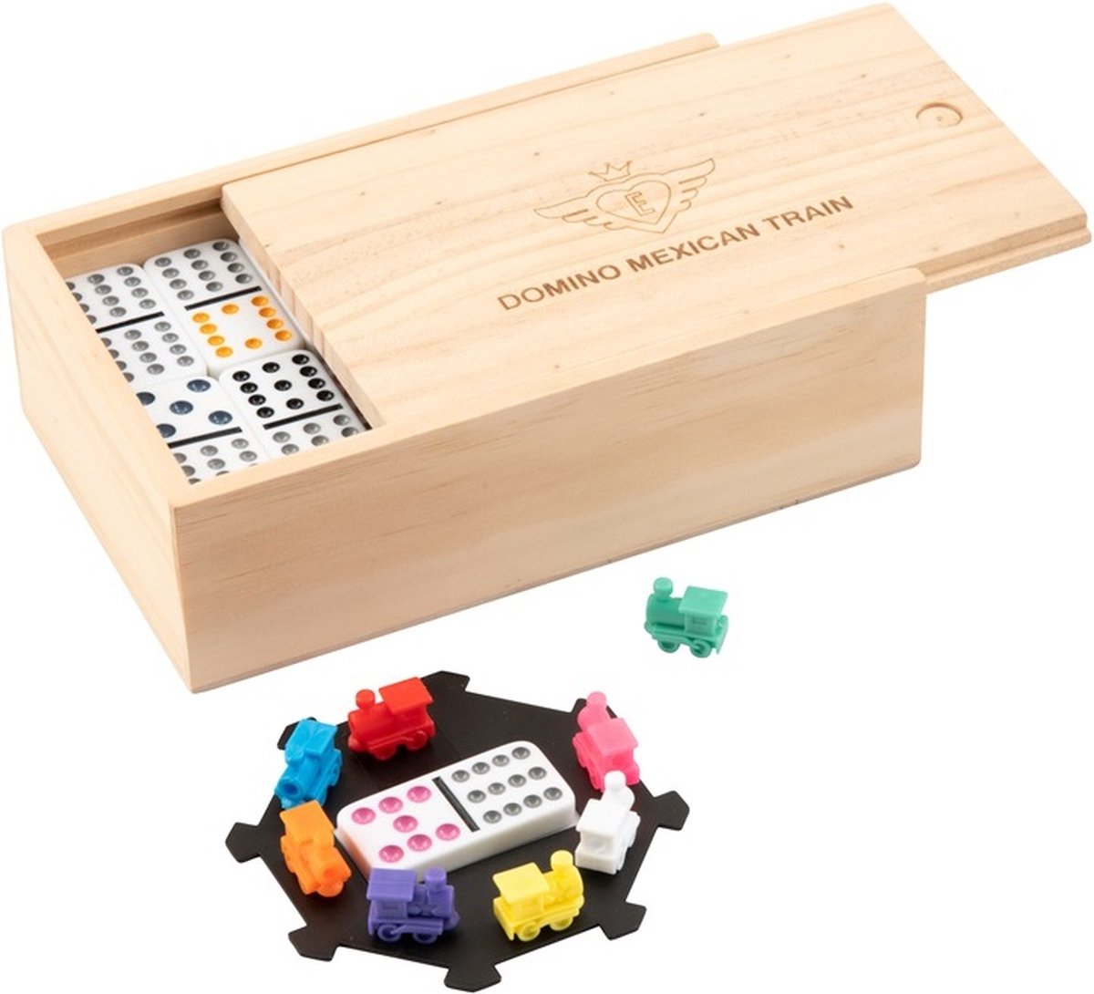 Domino Dubbel 9 Mexican Train Spel - Houten Kist - 55 Stenen | Games ...