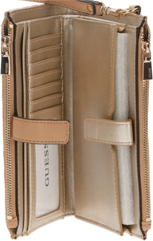 Guess SLG DBL Zip Around Dames Portemonnee - Beige | bol.com