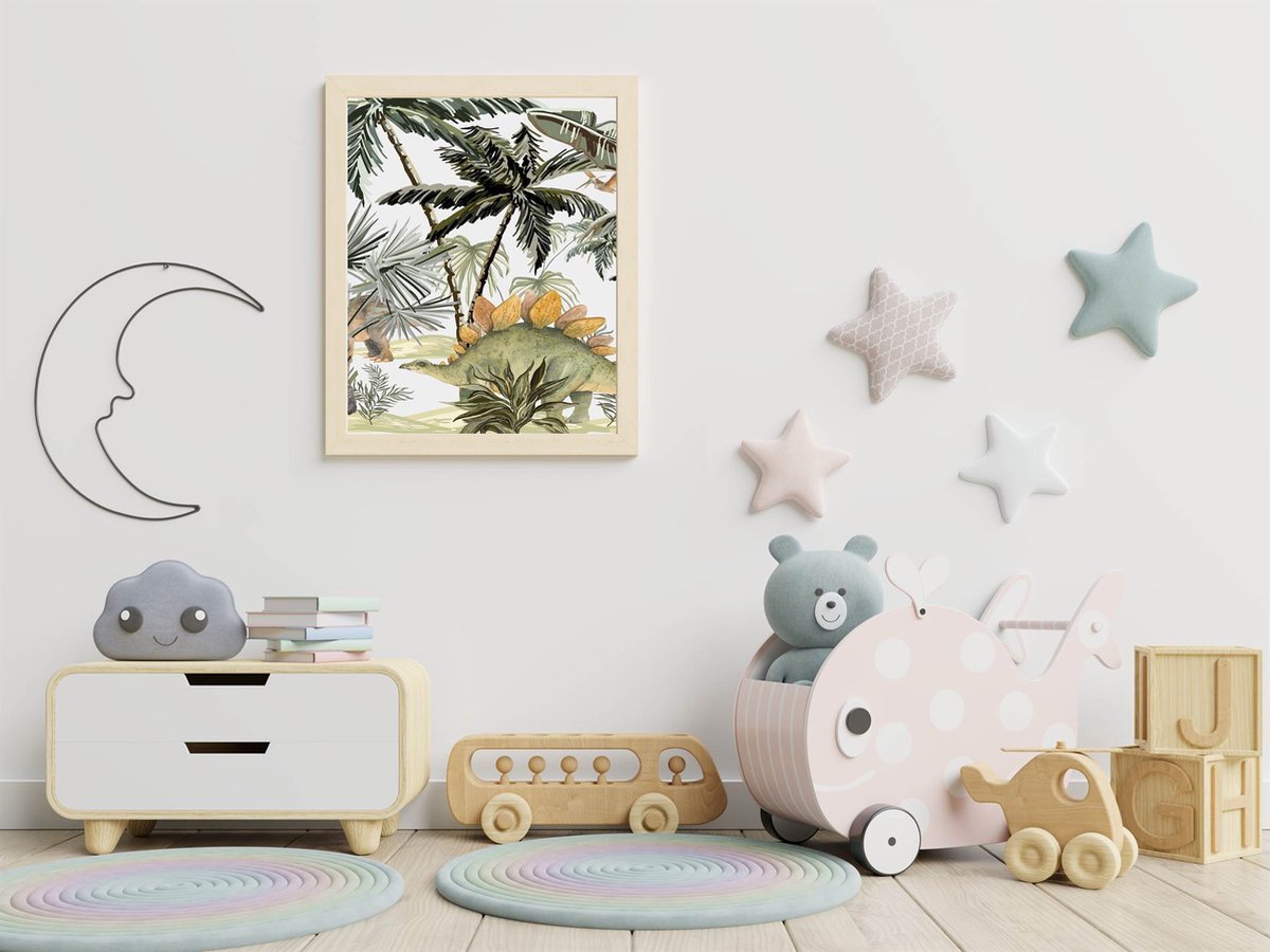 Postercity - Poster Dinosaurus stegosaurus in jungle aquarel ...