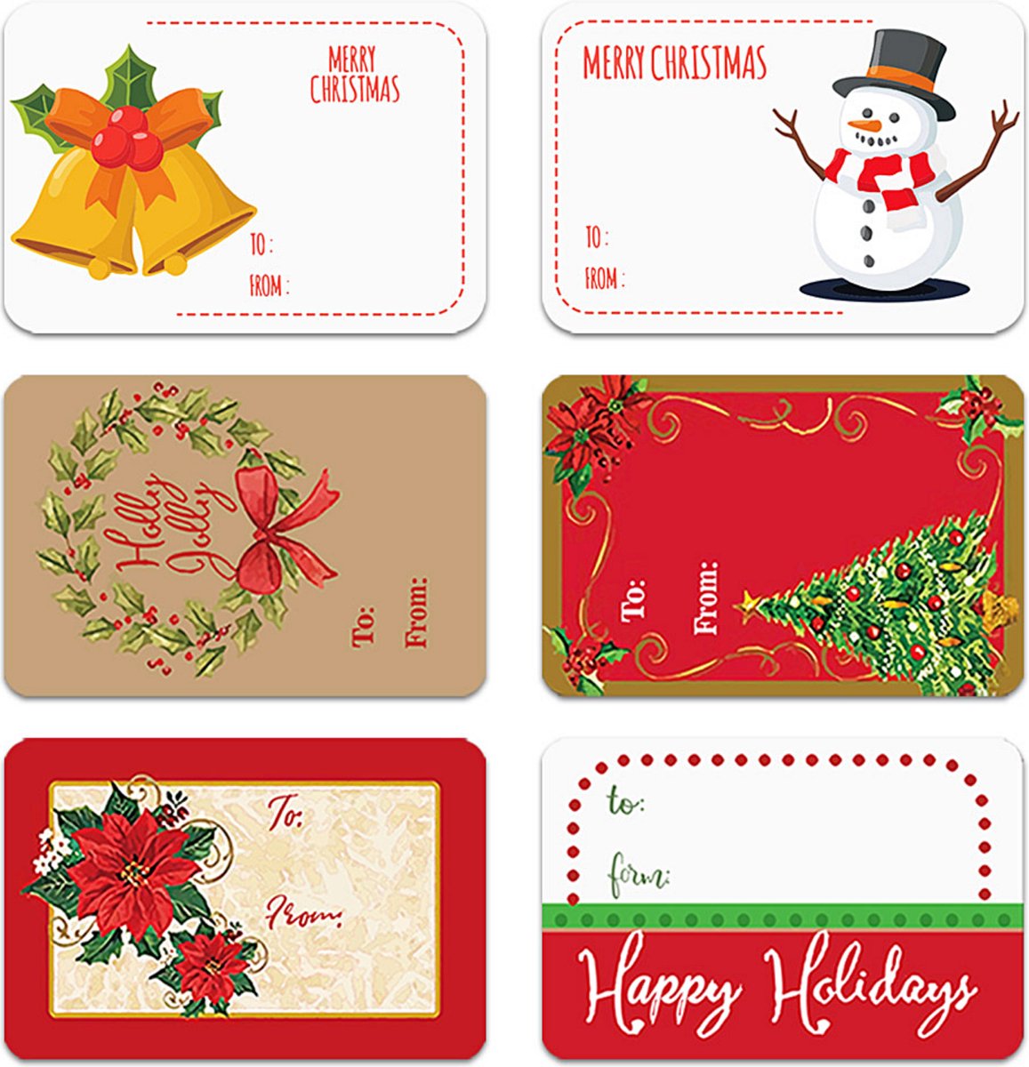 24 Naamstickers kerst - 6 Designs - Cadeaustickers - Naametiketten ...