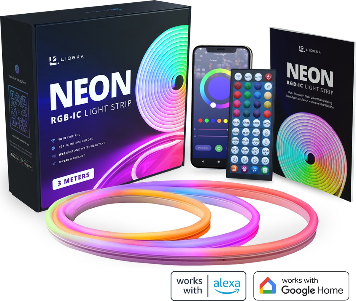 Lideka® - RGBIC Neon LED Strip 3m mit WLAN & app control - Smart Neon ...
